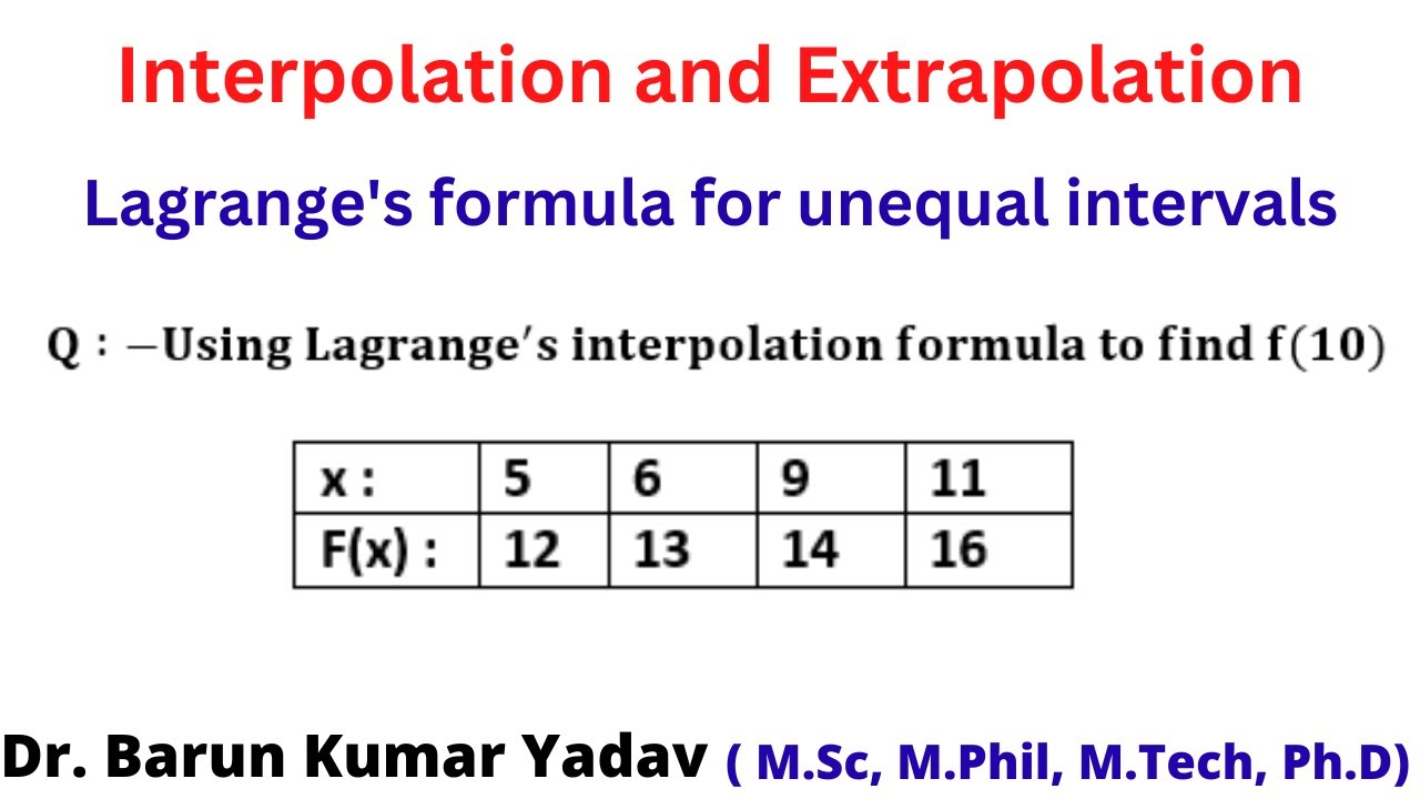 Lagrange s Interpolation Formula Interpolation With Unequal Intervals