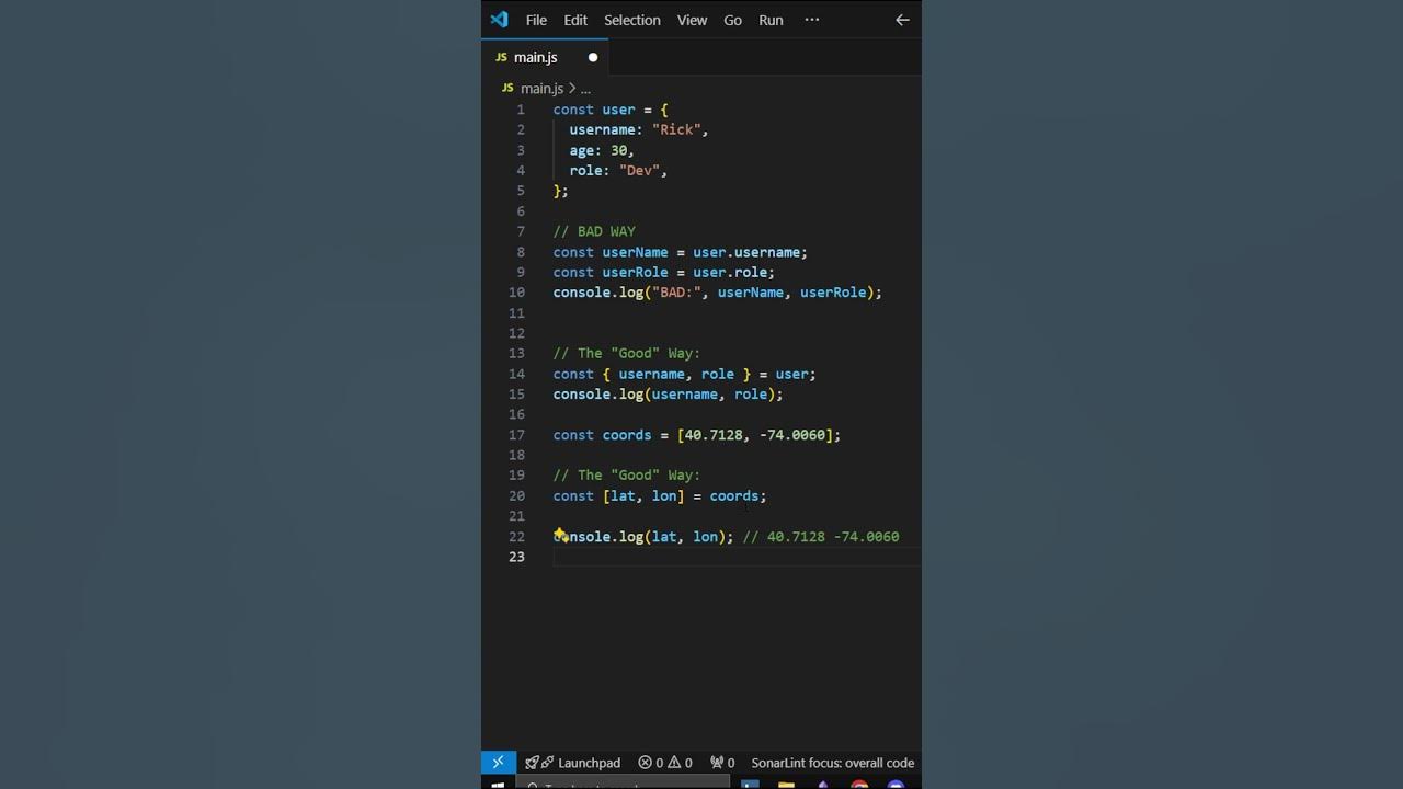 Object Destructuring in under 60 Seconds #javascript #coding #programming - YouTube