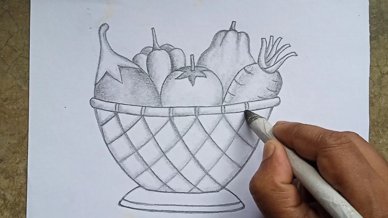 how to draw vegetable basket step by step ll easy vegetables drawing ...