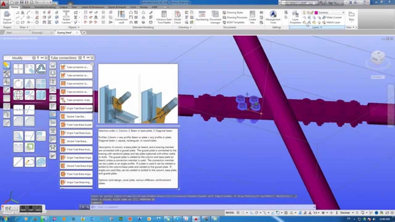 CREATING CONNECTION BETWEEN TUBE BRACING IN AUTODESK ADVANCE STEEL 2016 ...