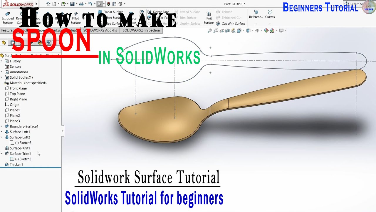 How to make Spoon in Solidworks | Solidworks Surface Tutorial # ...