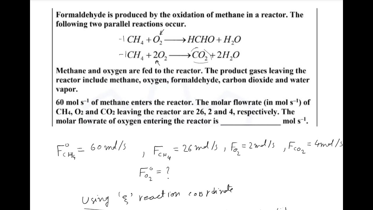 Stoichiometry, extent of reaction, mole atom balance example - YouTube