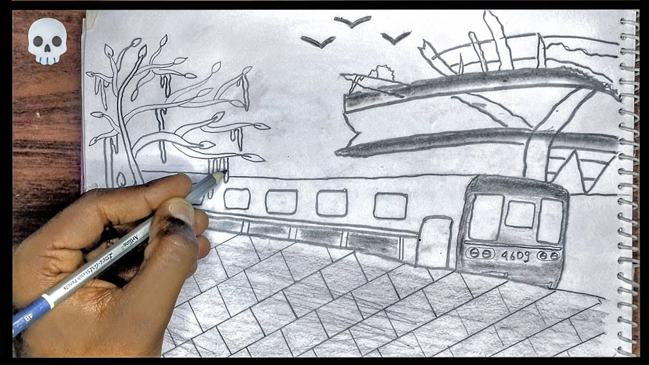 How to draw bhutiya station Drawing.🚉 #trending #art #video - YouTube