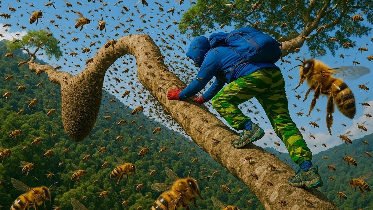 Catching Wild Beehives in Tall Trees – Extreme Tree Climbing Skills ...