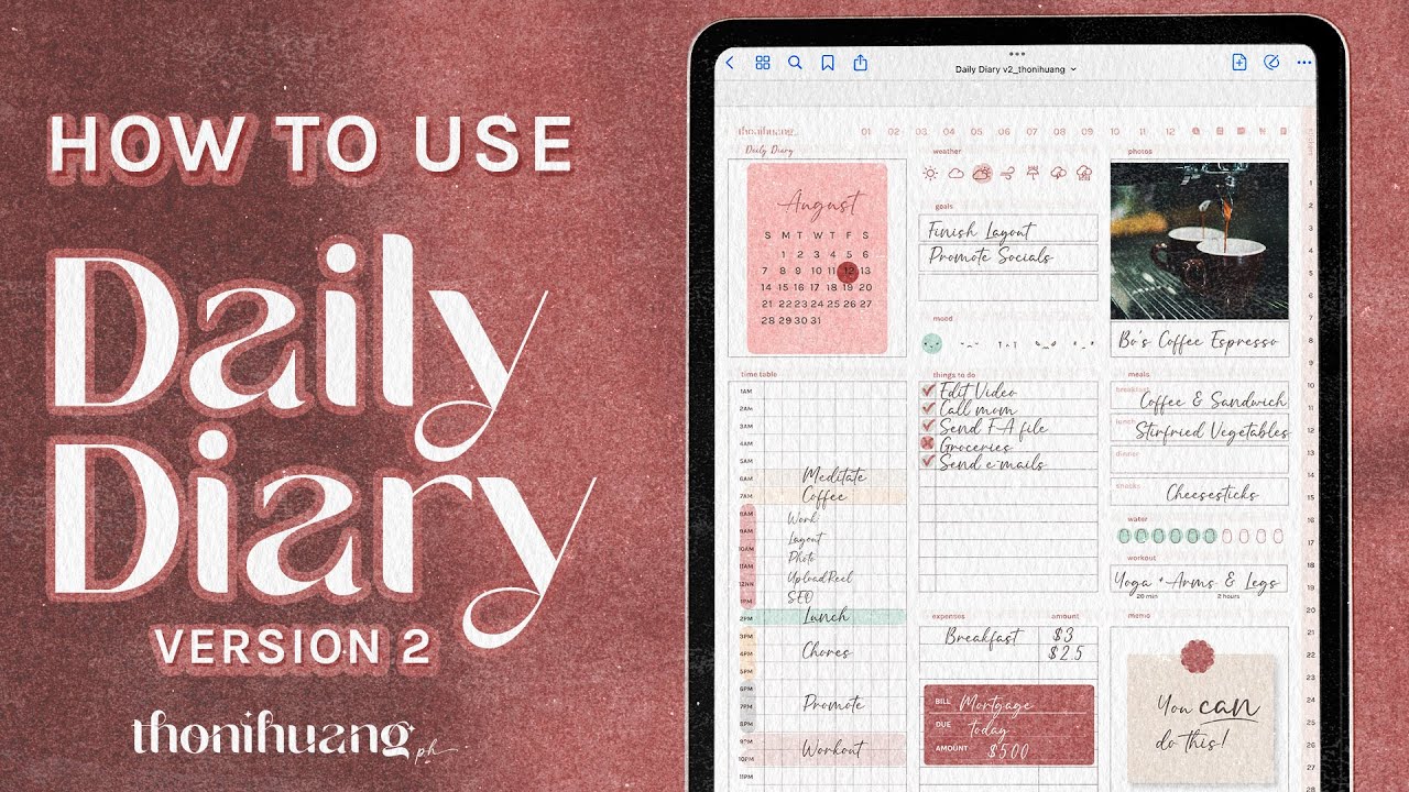 Digital Planning Daily Diary Journal with stickers and widget How to ...