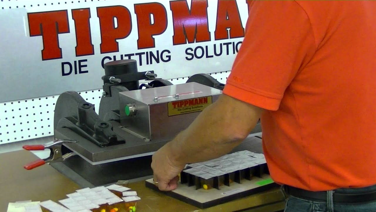 Tippmann Clicker die cutting press cutting plastic blister packs - YouTube