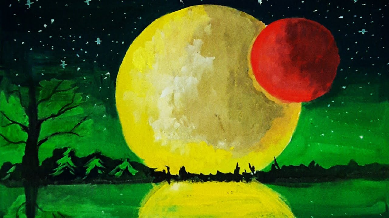 moonlight landscape painting/how to draw moonlight landscape painting ...