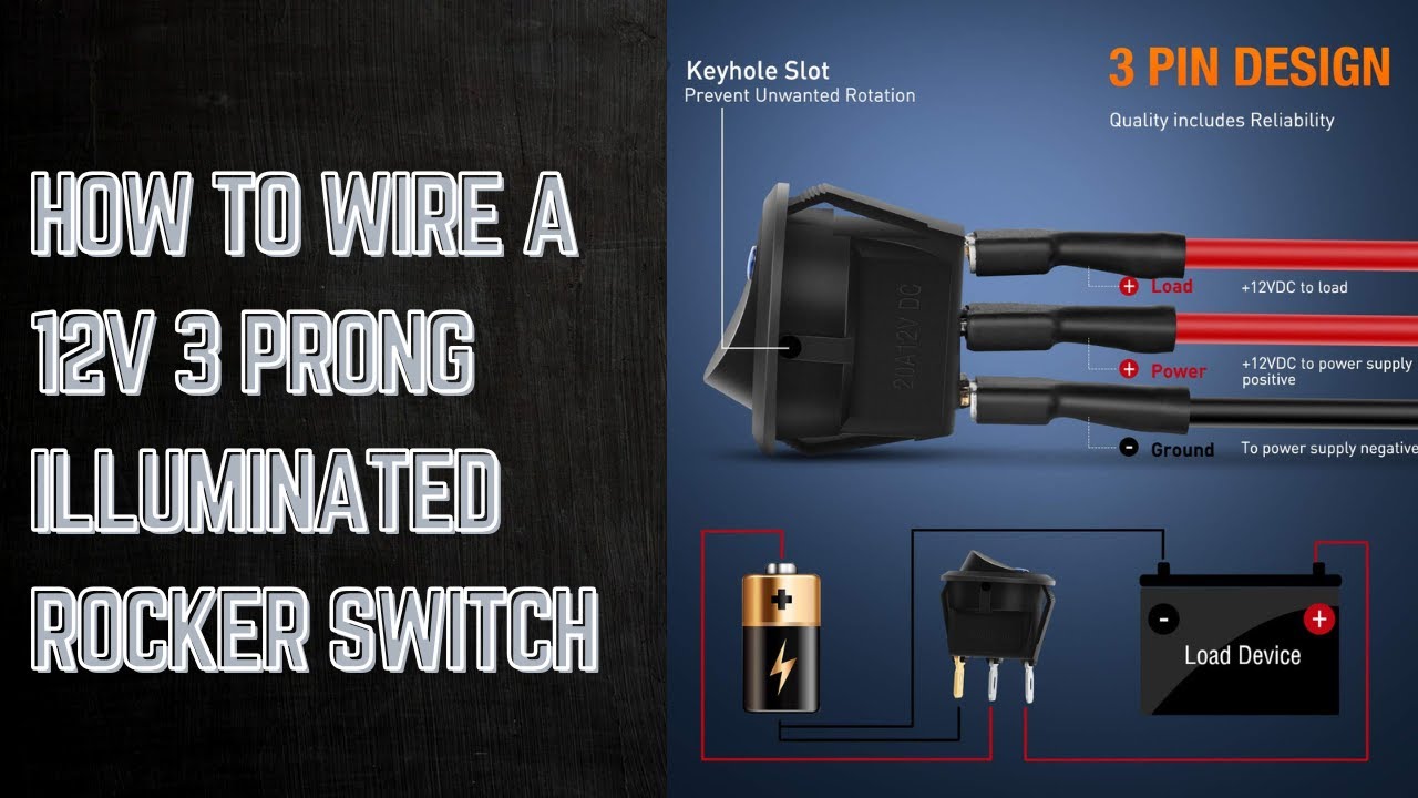 How to wire a 12V 3 prong Illuminated rocker switch - YouTube