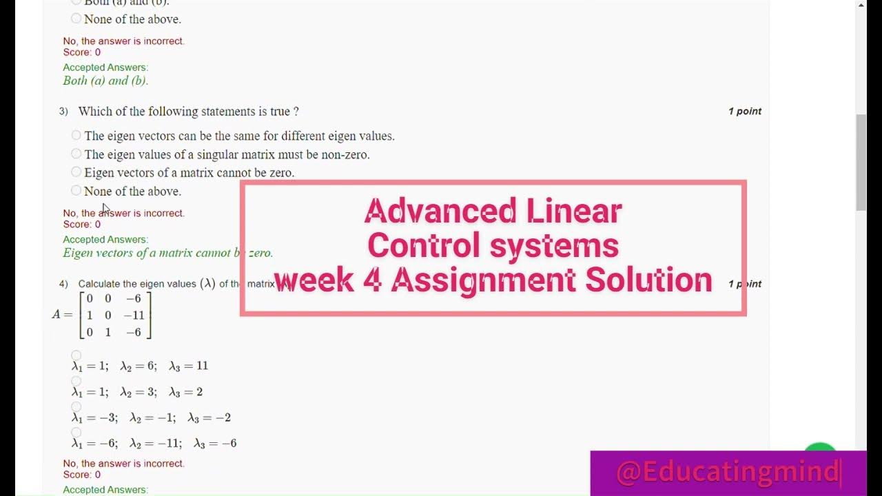 Advanced Linear Control systems week 4 Assignment Solution NPTEL - YouTube