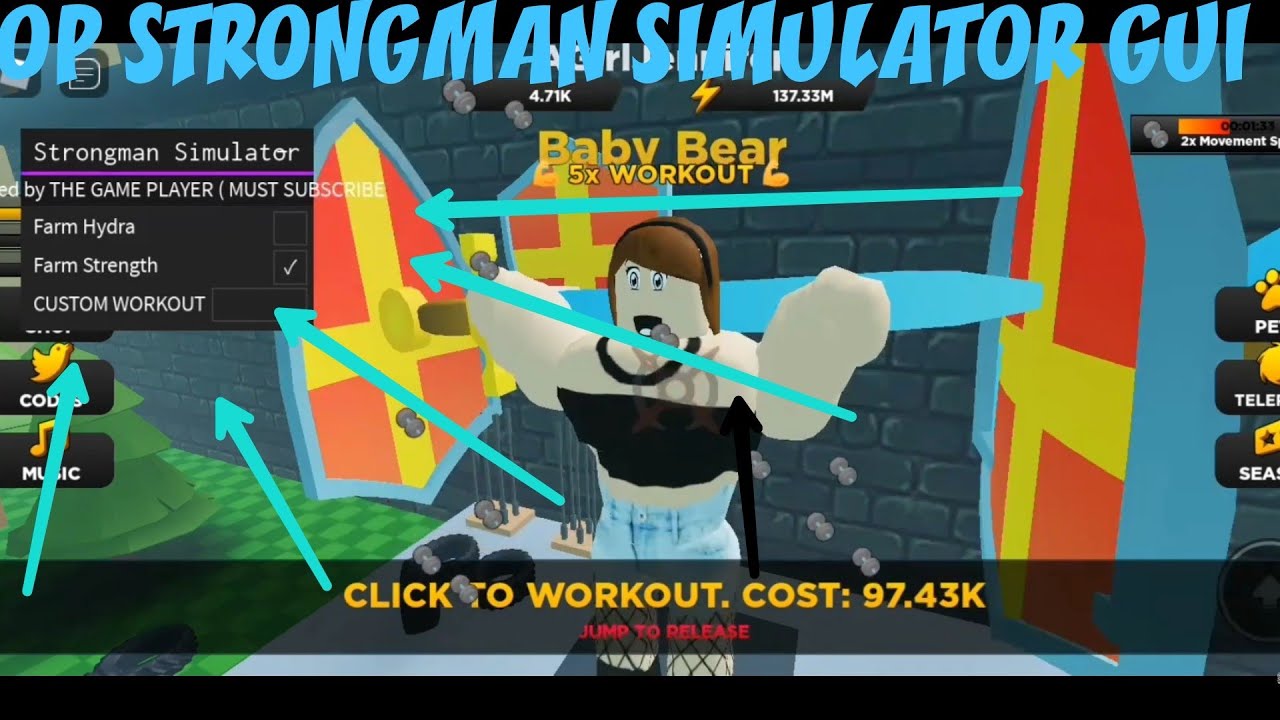 Roblox strongman simulator OP gui (Arceus x v2) (if the script dont ...