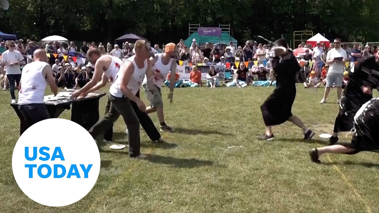 Pie throwing championship leads to sticky situations | USA TODAY - YouTube