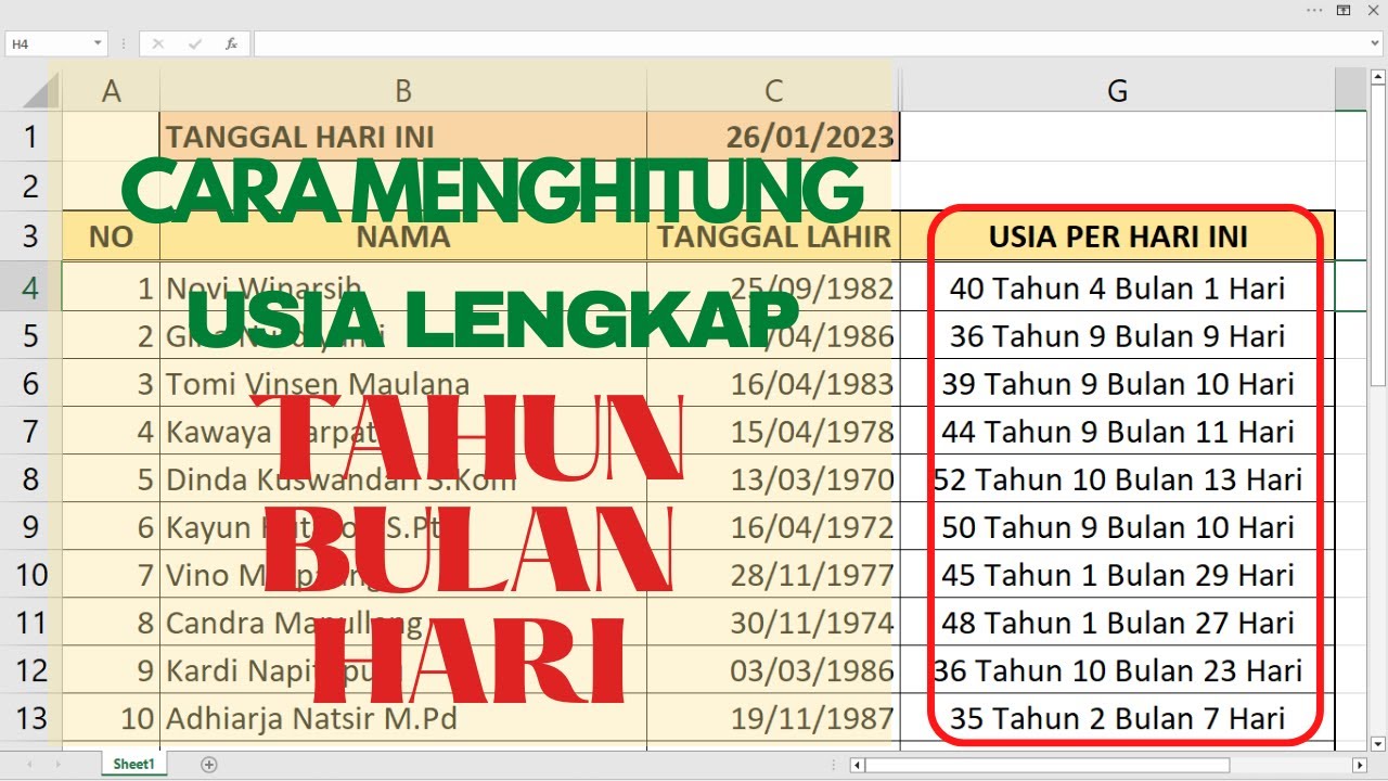 Membuat Hasil Perhitungan Usia Lengkap Tahun Bulan dan Hari menggunakan ...