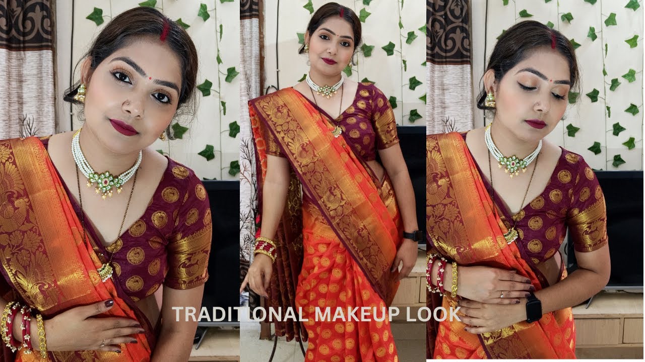 banarasi saree simple makeup Look || traditional makeup for saree ...