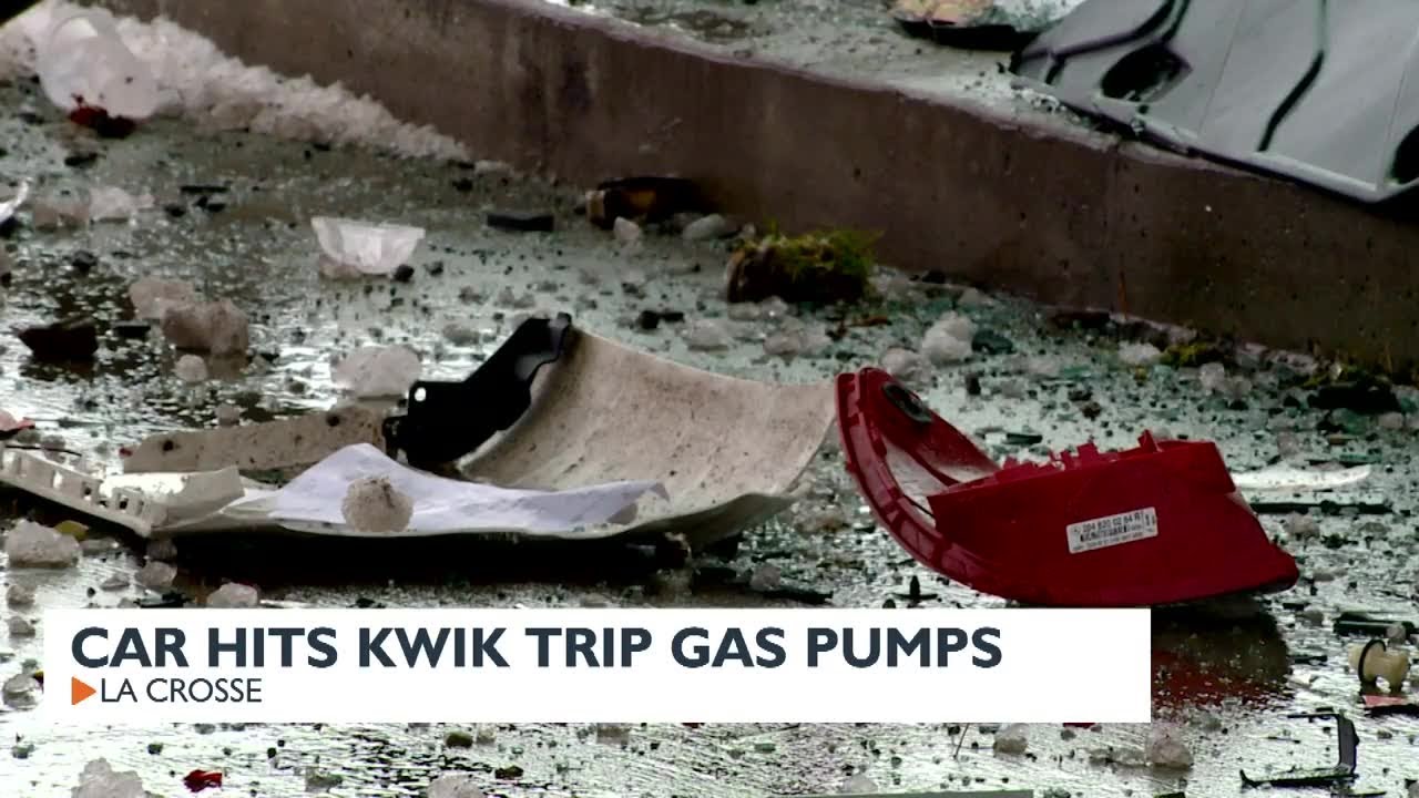 Car Hits Kwik Trip Gas Pumps - YouTube