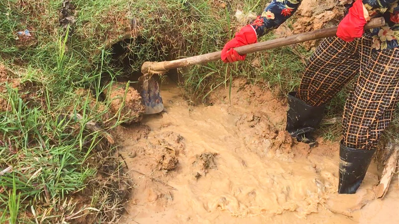 Unclogging Culvert Digging Mud Releasing Water From Ditch - YouTube