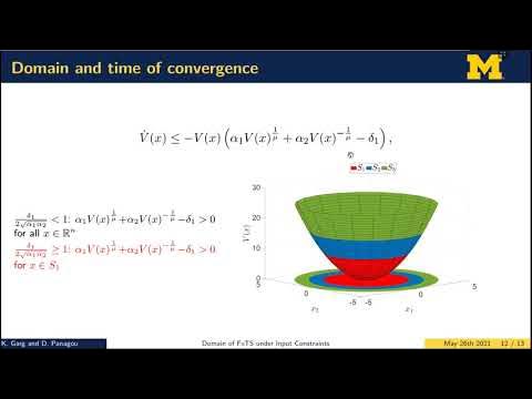 Domain of Fixed-time Stability under Input Constraints - YouTube