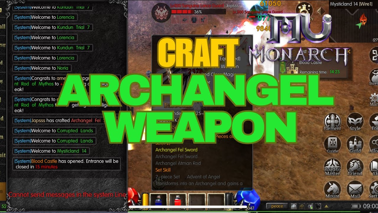 MU MONARCH SEA - CRAFT - ARCHANGEL WEAPON #mu #mumonarch #mmorpg - YouTube