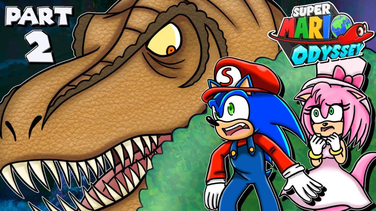 😱 ESCAPE the T-REX!! - Sonic & Amy Play "Super Mario Odyssey"!! (Part 2 ...