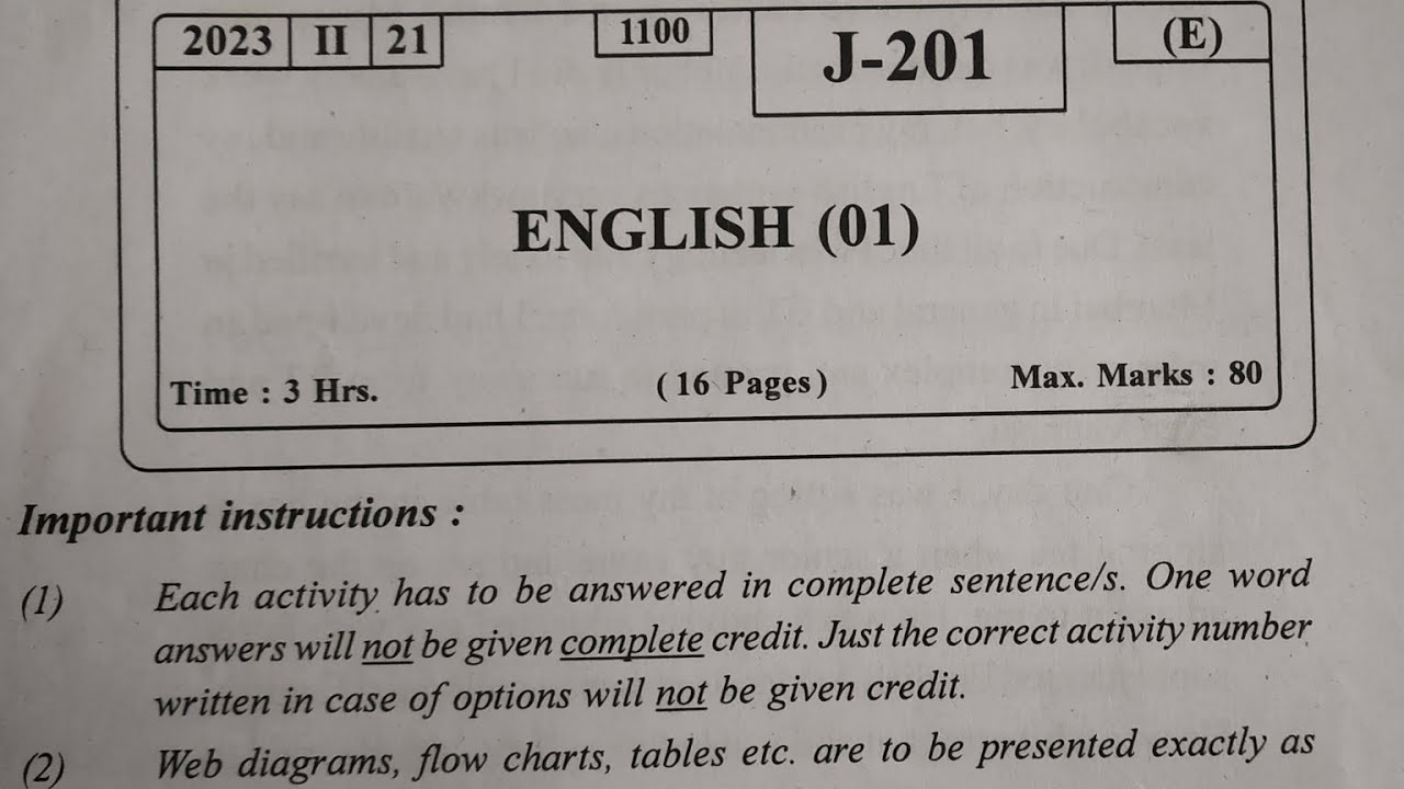MH 12th English HSC Board Paper 2023| English HSC Board Question Paper ...