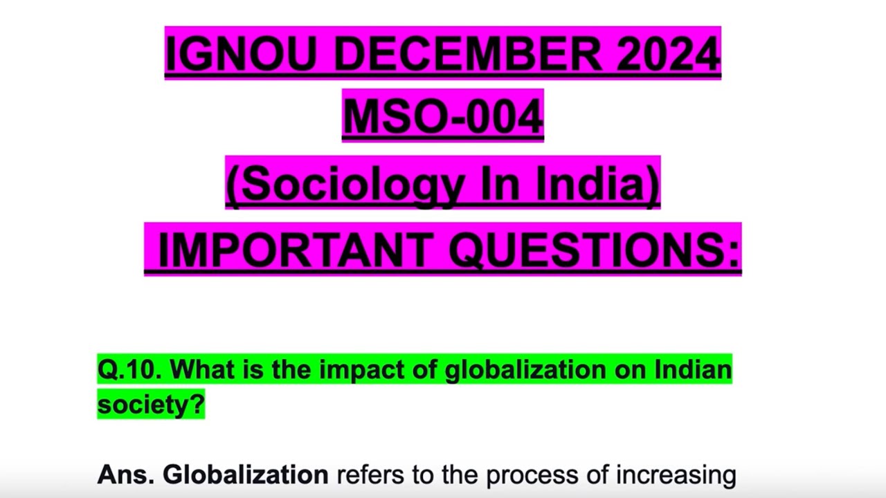 IGNOU DECEMBER 2024 🤩 MSO-004🥳 What is the impact of globalization on ...