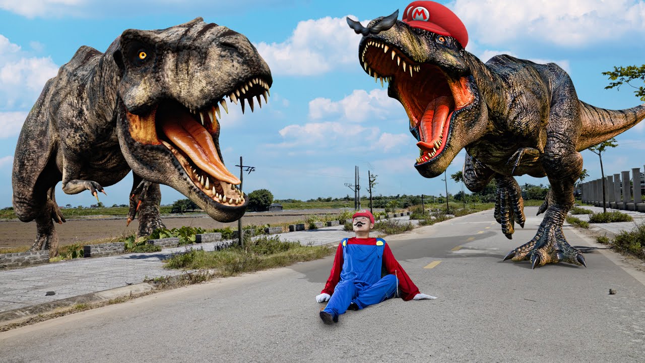 Super Mario Transforms into Mario T-Rex to Battle the Giant T-Rex ...