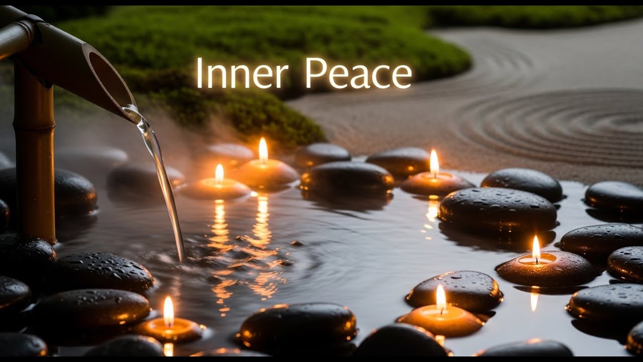 Peaceful Zen Cloud Mist Bamboo Fountain and Candle Glow for Healing ...