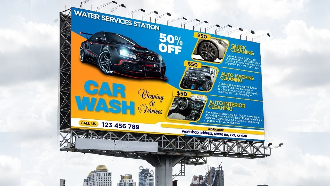 Create Outdoor Hoarding Board Design Car Wash Flex Banner Design - YouTube