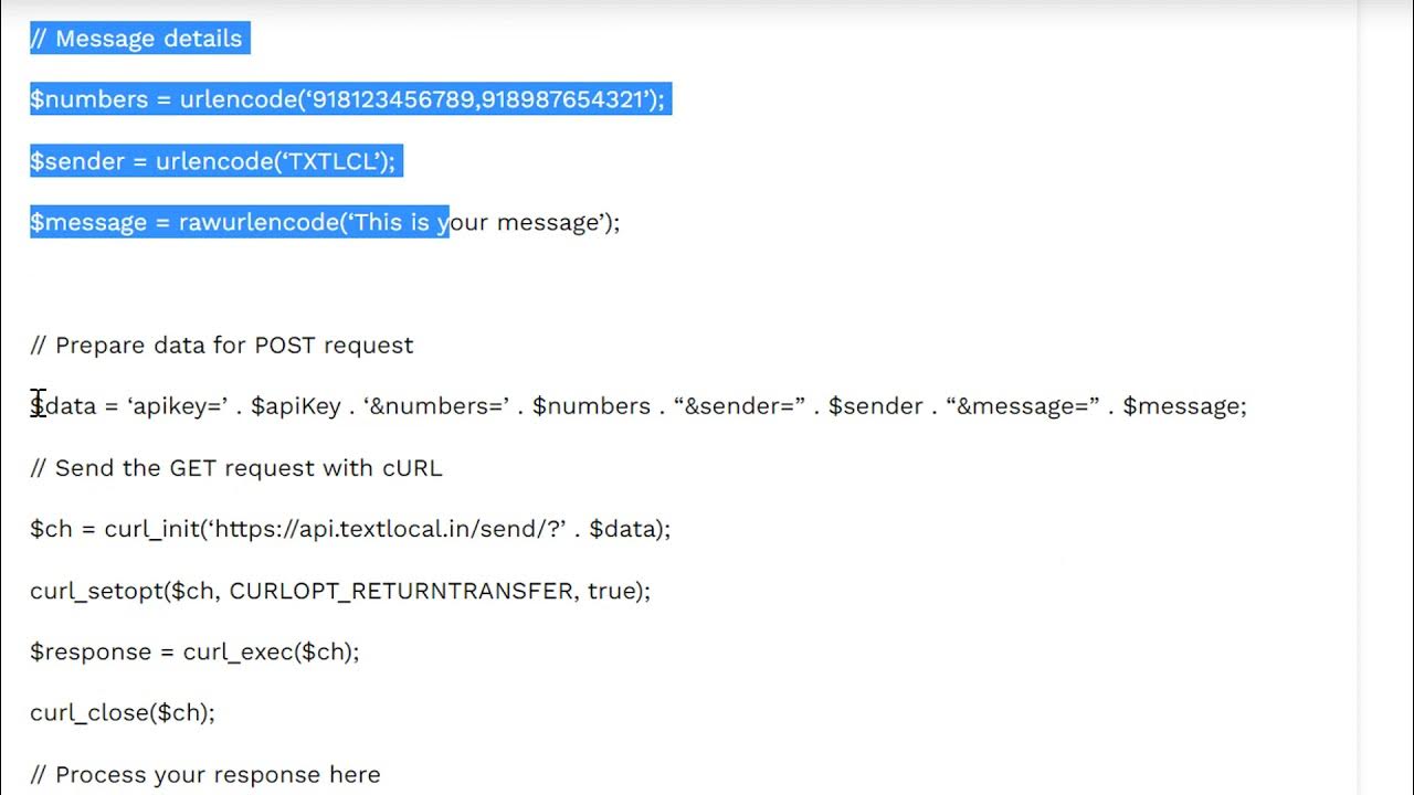 How to integrate Textlocal API in javascript / PHP? - YouTube
