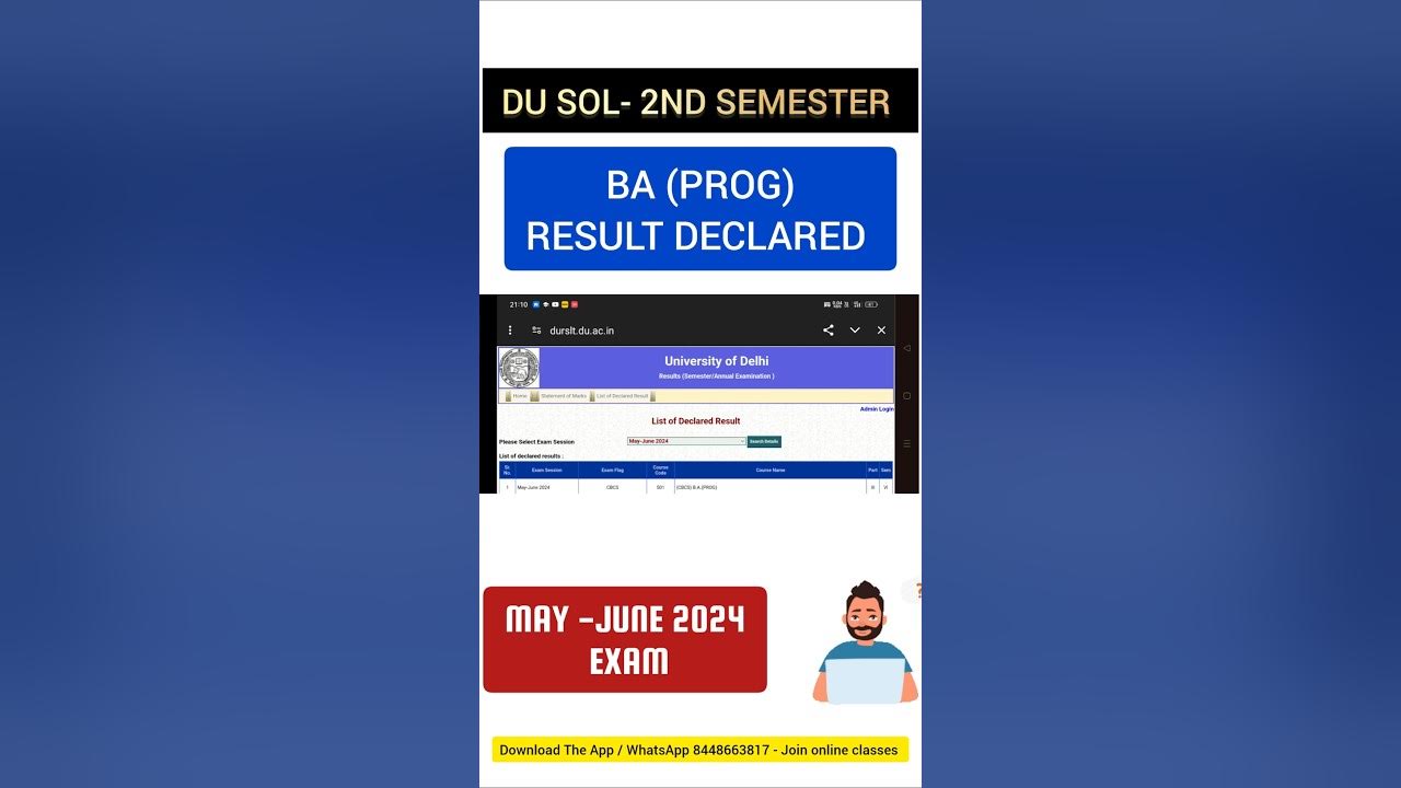 DU SOL BA(Prog) 2nd Semester Result Declared May June 2024 | Second Semester Result BA Prog # ...