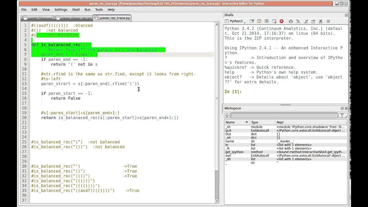 CSC180: Matching Parentheses Recursively: Tracing - YouTube