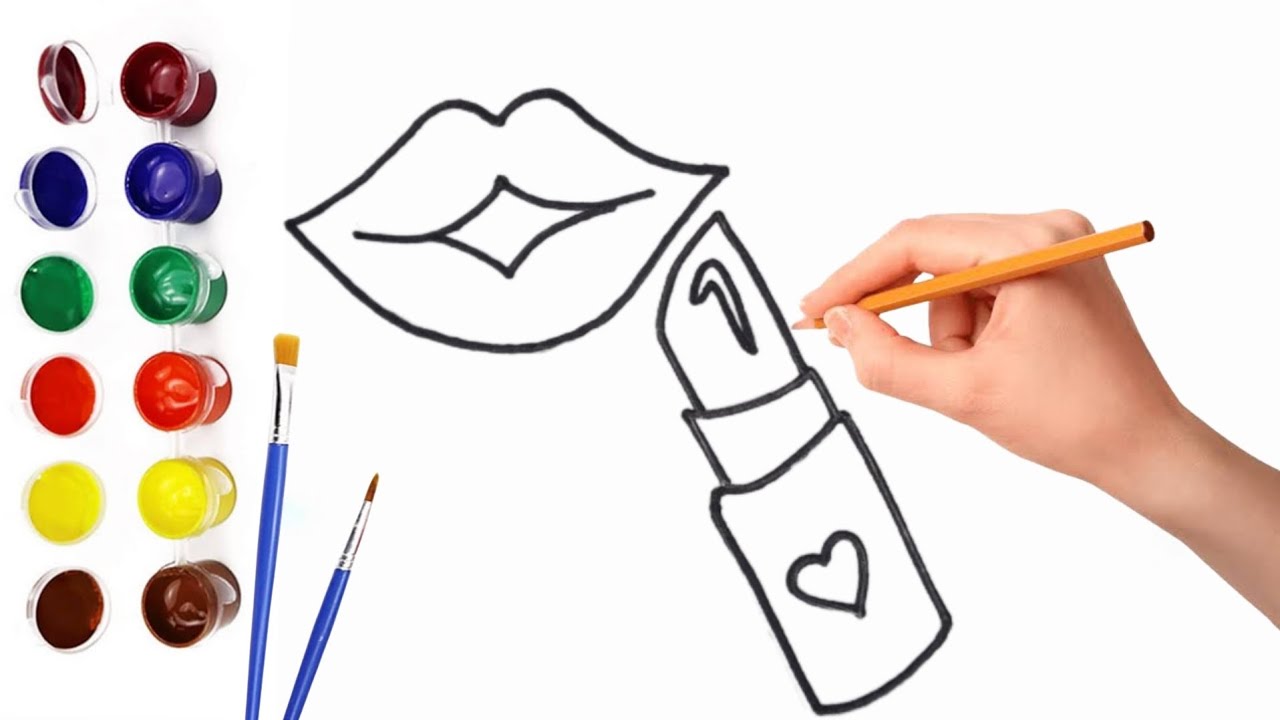 Lips and Lipstick Drawing | How to draw Lips and Lipstick | Cute Lips ...