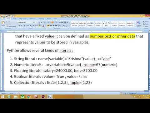 Class 11 Python Literals Identifiers Boolean literals floating literals - YouTube