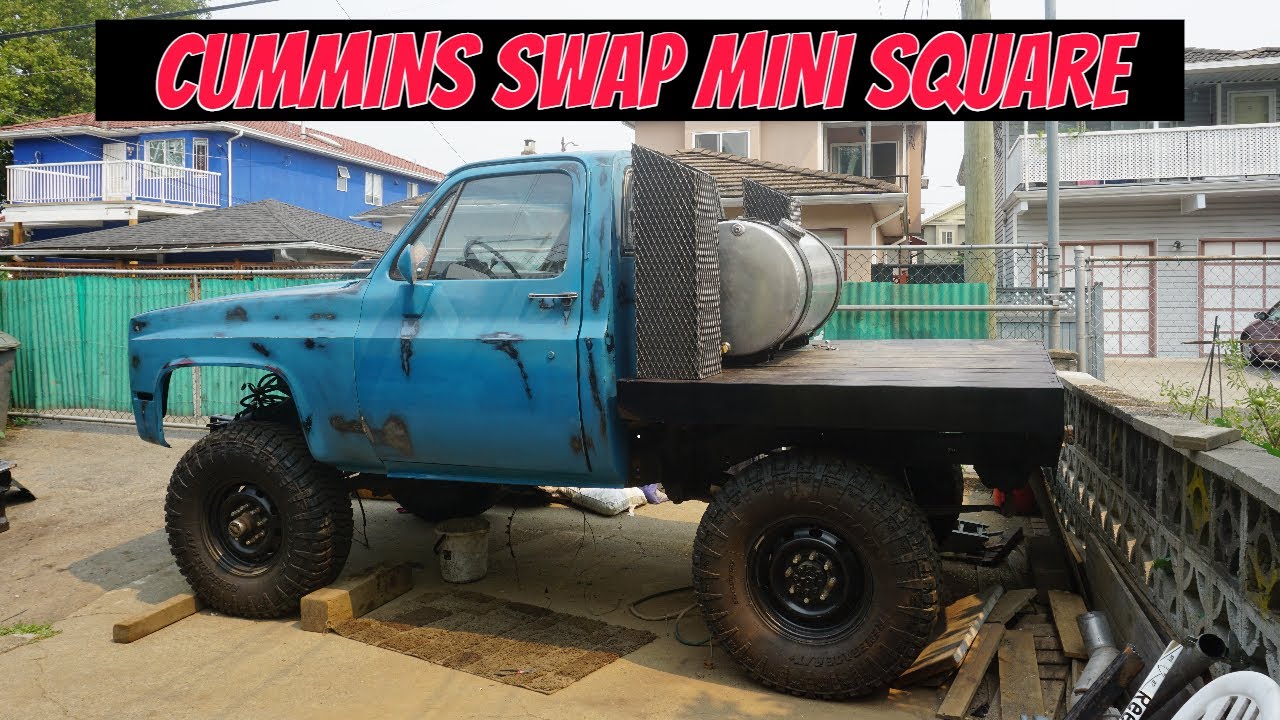 SQUARE BODY CHEVY CUMMINS SWAP WALK THROUGH AND FIRST FIRE UP - YouTube