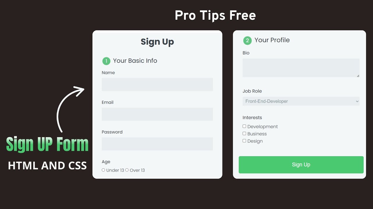 How to Create Sign Up Form Using HTML and CSS - Pro Tips Free - YouTube