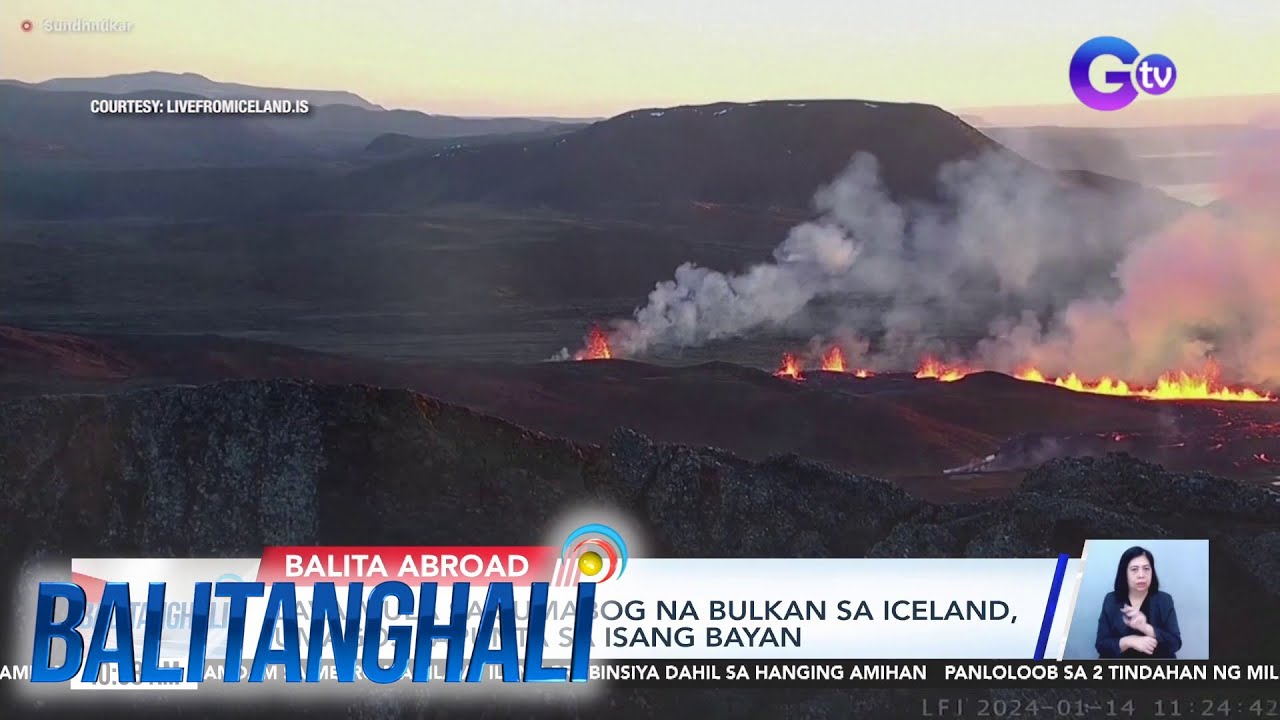 Lava mula sa sumabog na bulkan sa Iceland, umagos papunta sa isang ...