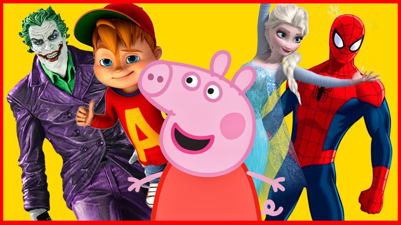 Five Little Best Friends Jumping on the Bed - ALVIN, PEPPA, SPIDER-MAN ...