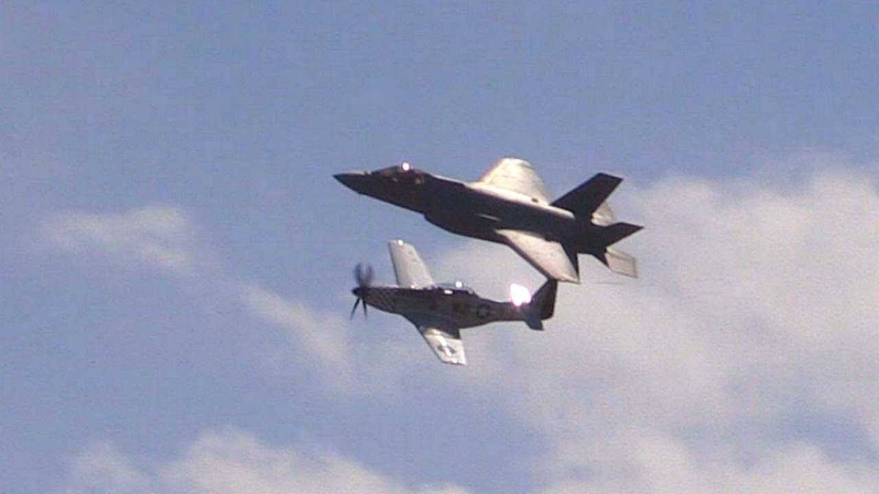F-35 Lightning II & P-51 Mustang In 3 Pass Heritage Flight - Melbourne ...