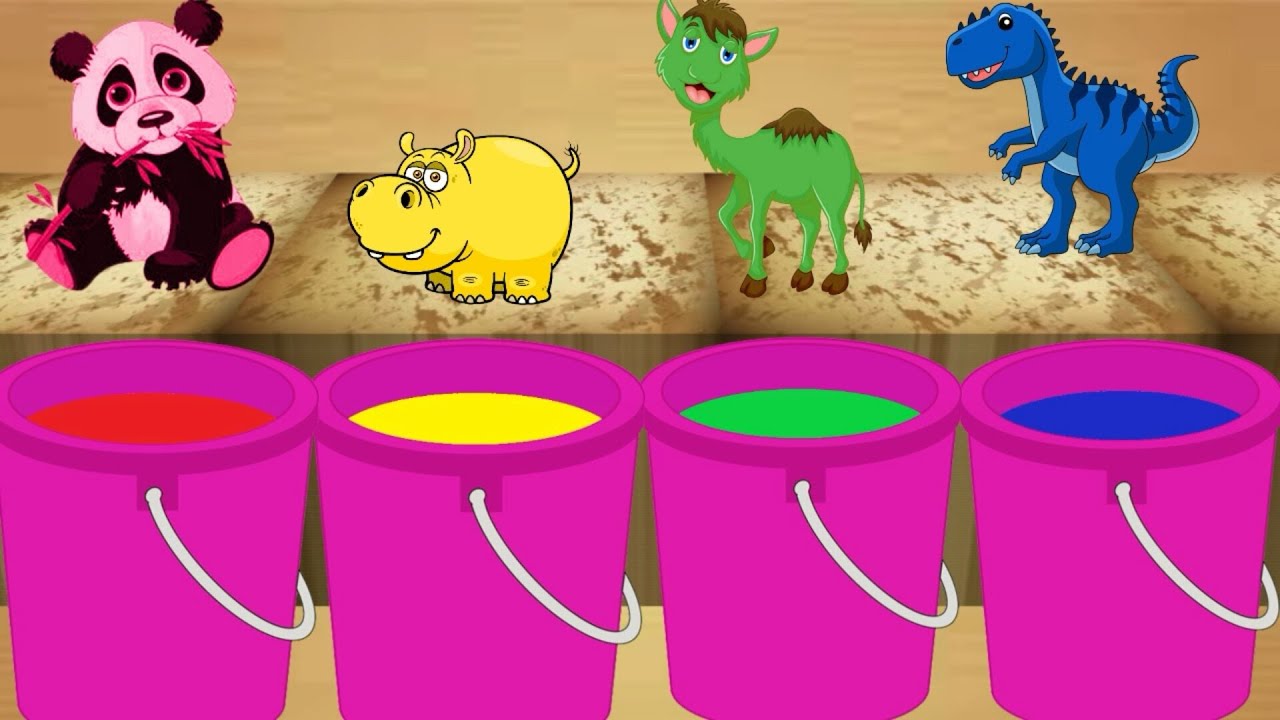 Bathing Colors Fun panda | Learning Colors for Children with dinosaur ...