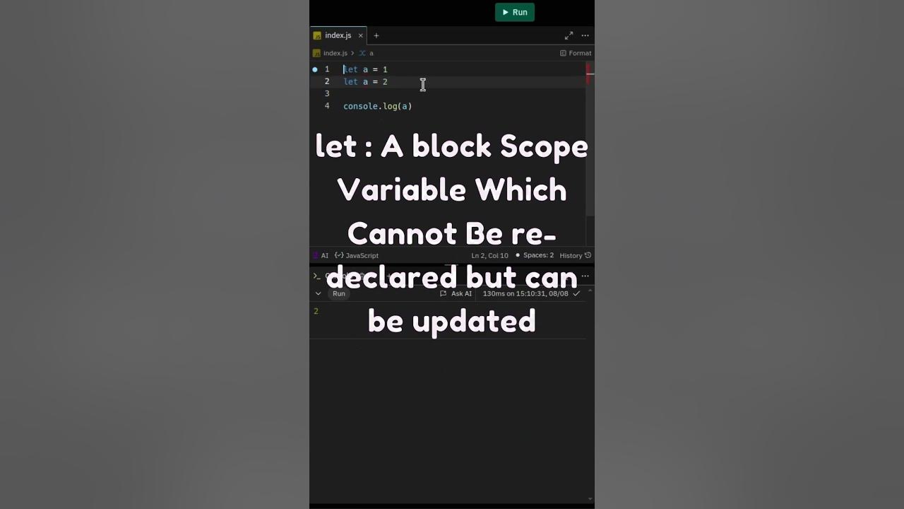 Difference between var let and const in javascript #coding #javascript #shorts - YouTube