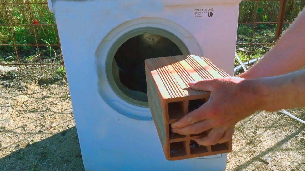 Experiment: Washing Machine vs Big Brick Self Destructs - YouTube