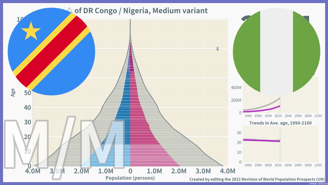[🇨🇩DR Congo vs 🇳🇬Nigeria] Comparison of Population Pyramids (1950-2100 ...