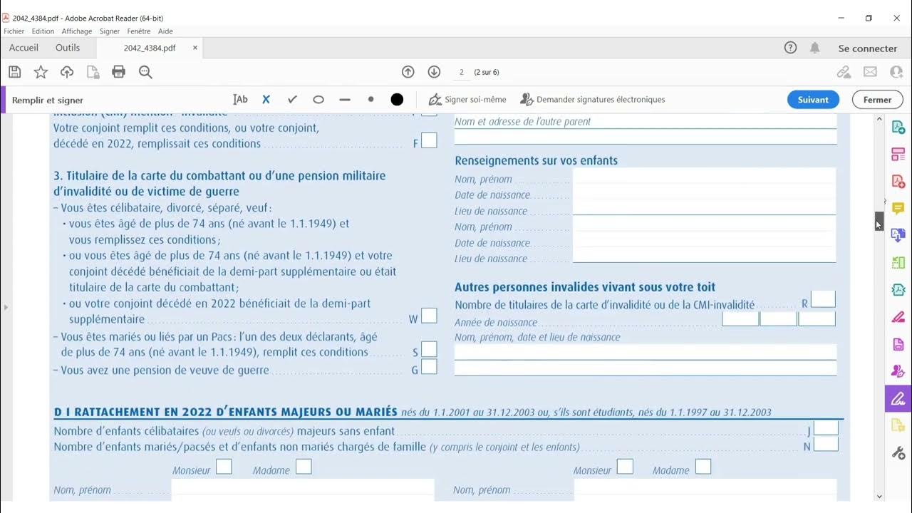 Remplir le formulaire 2042 de déclaration des impôts pour la première ...