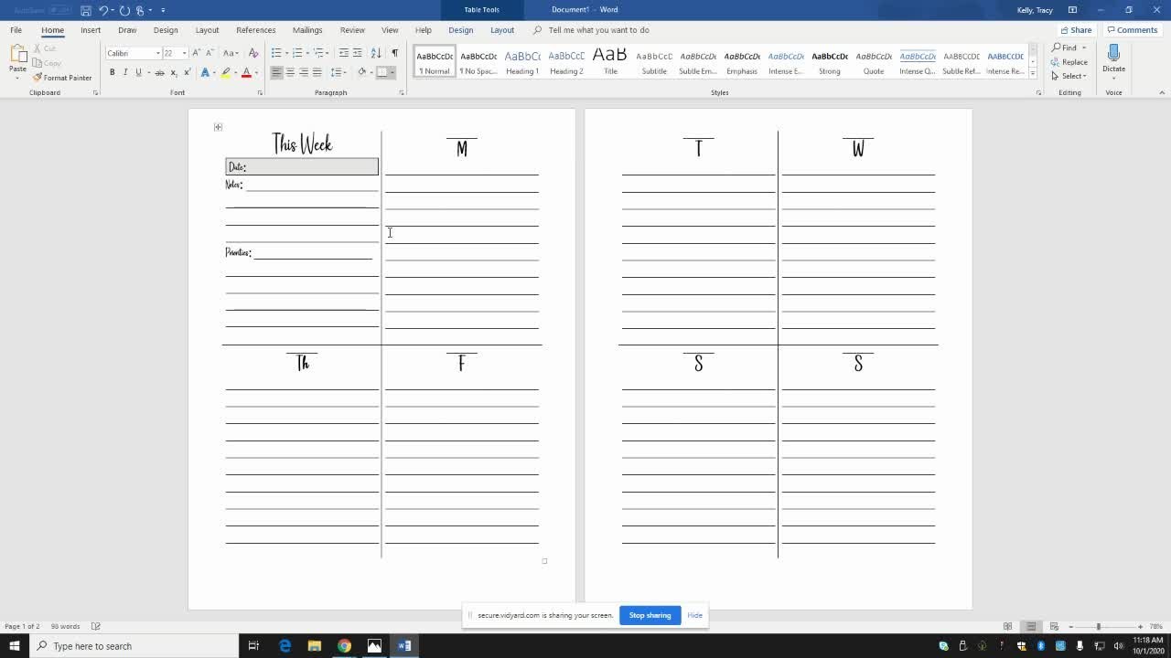 How to create a weekly planner insert in word - YouTube
