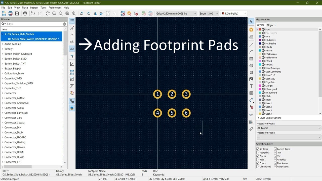04 Precision Pad Placement: Adding Pads 1-6 with Coordinates and ...