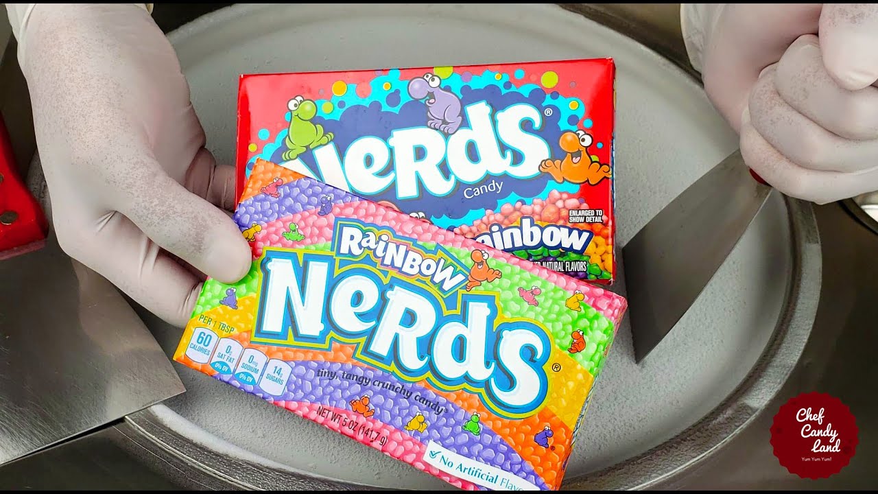 ASMR | Rainbow Nerds Candy Ice Cream Rolls | oddly satisfying Street ...