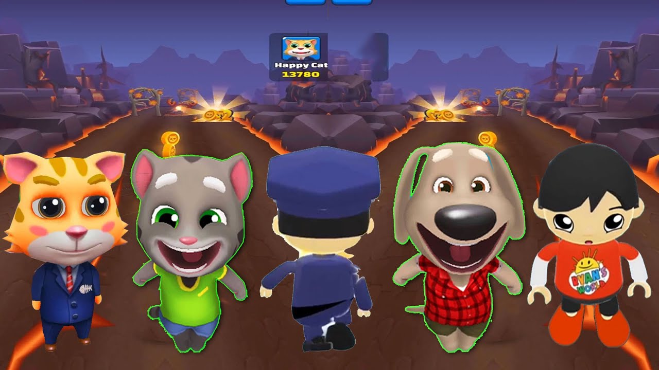 TAG WITH RYAN VS CAT RUNNER VS TALKING TOM GOLD RUN POLICE CHIEF VS BEN ...