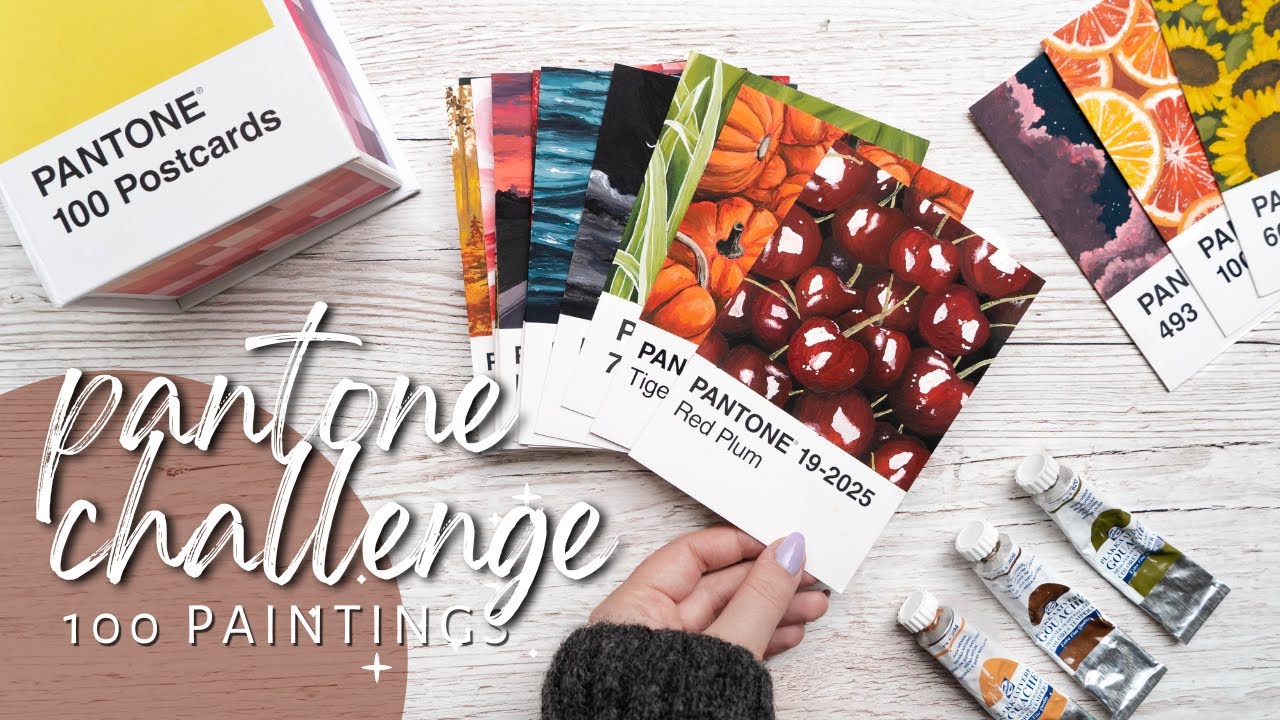 I PAINTED 100 POSTCARDS | Pantone Challenge Gouache Paintings - YouTube