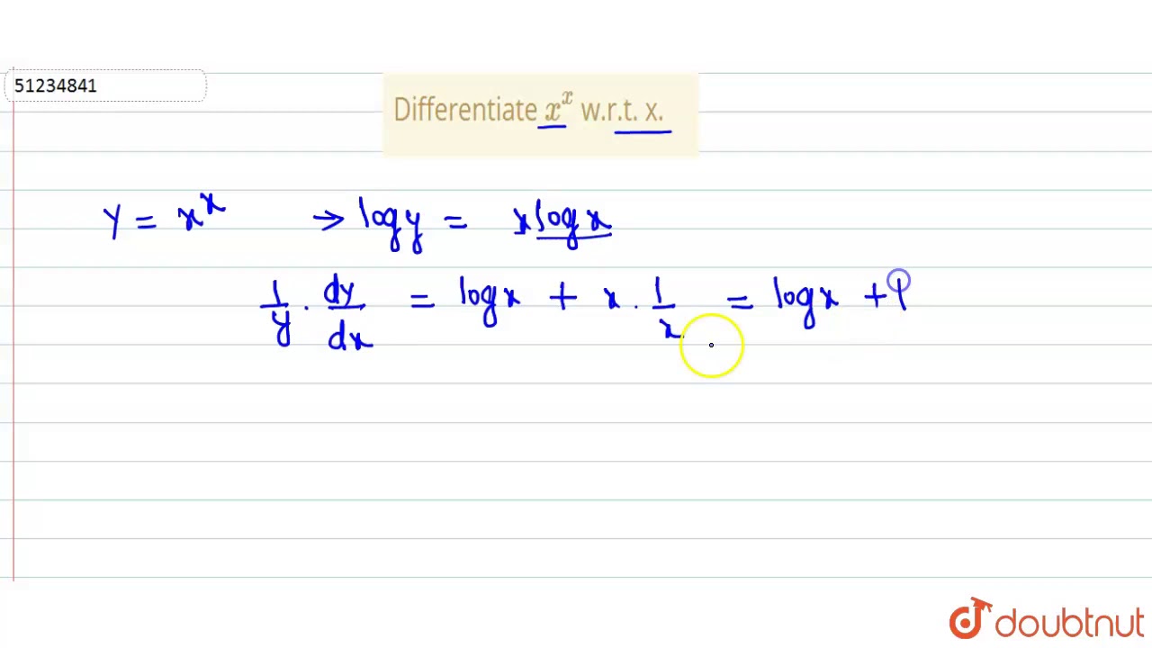 Differentiate `x^(x)` w.r.t. x. - YouTube