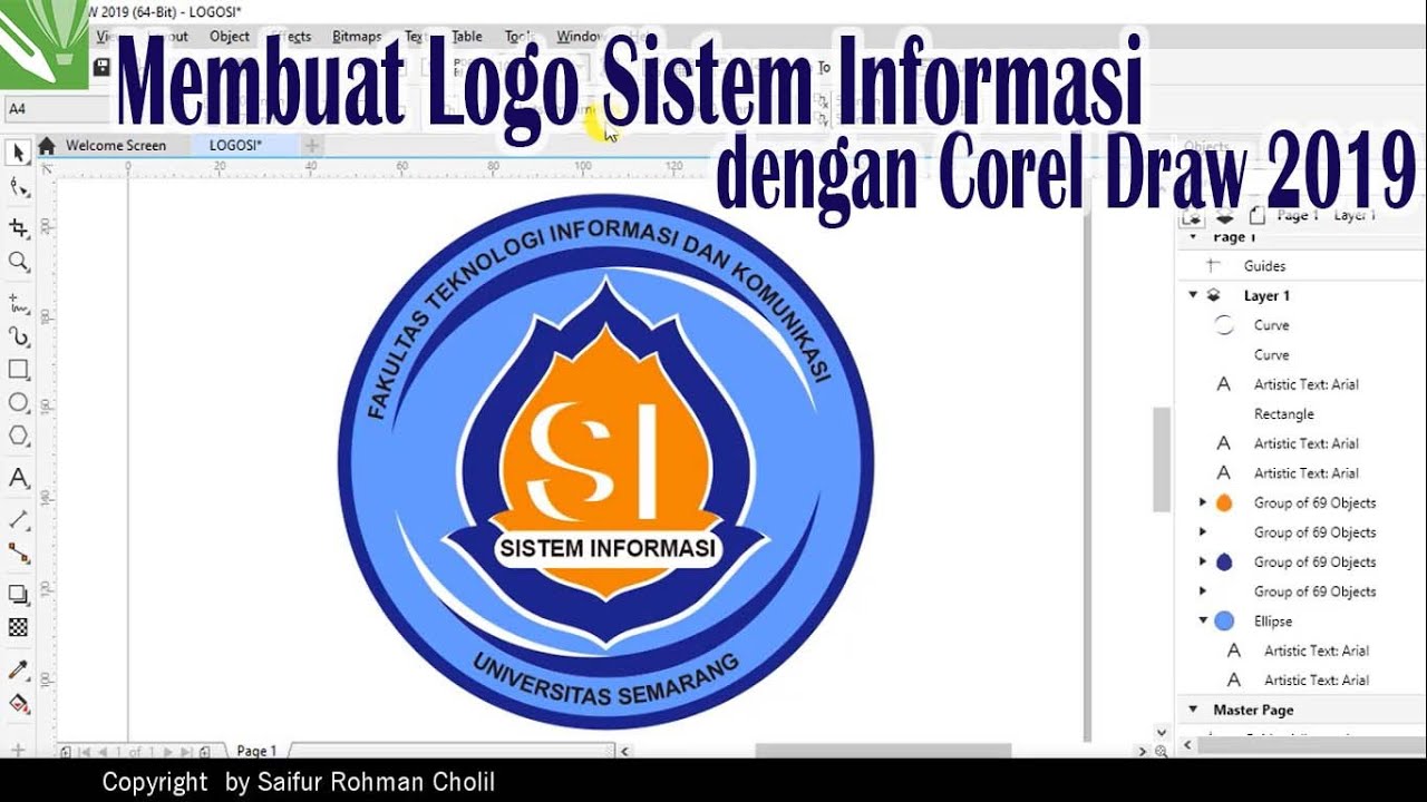 Tutorial membuat logo Sistem Informasi USM dengan Corel Draw 2019 - YouTube