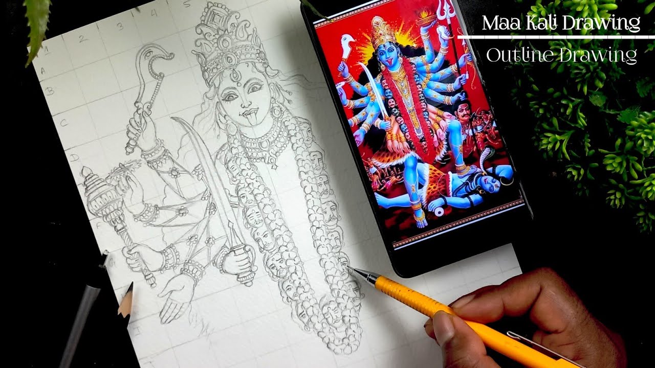 Maa Kali Drawing , How to draw maa kali full body, Kali mata ki drawing ...